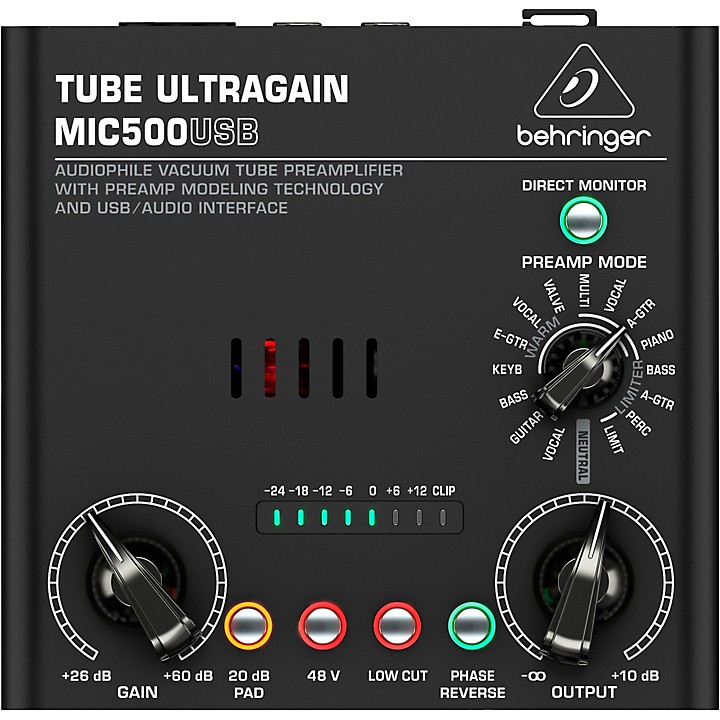 Behringer MIC500USB Audiophile Vacuum Tube Preamplifier with Preamp ...